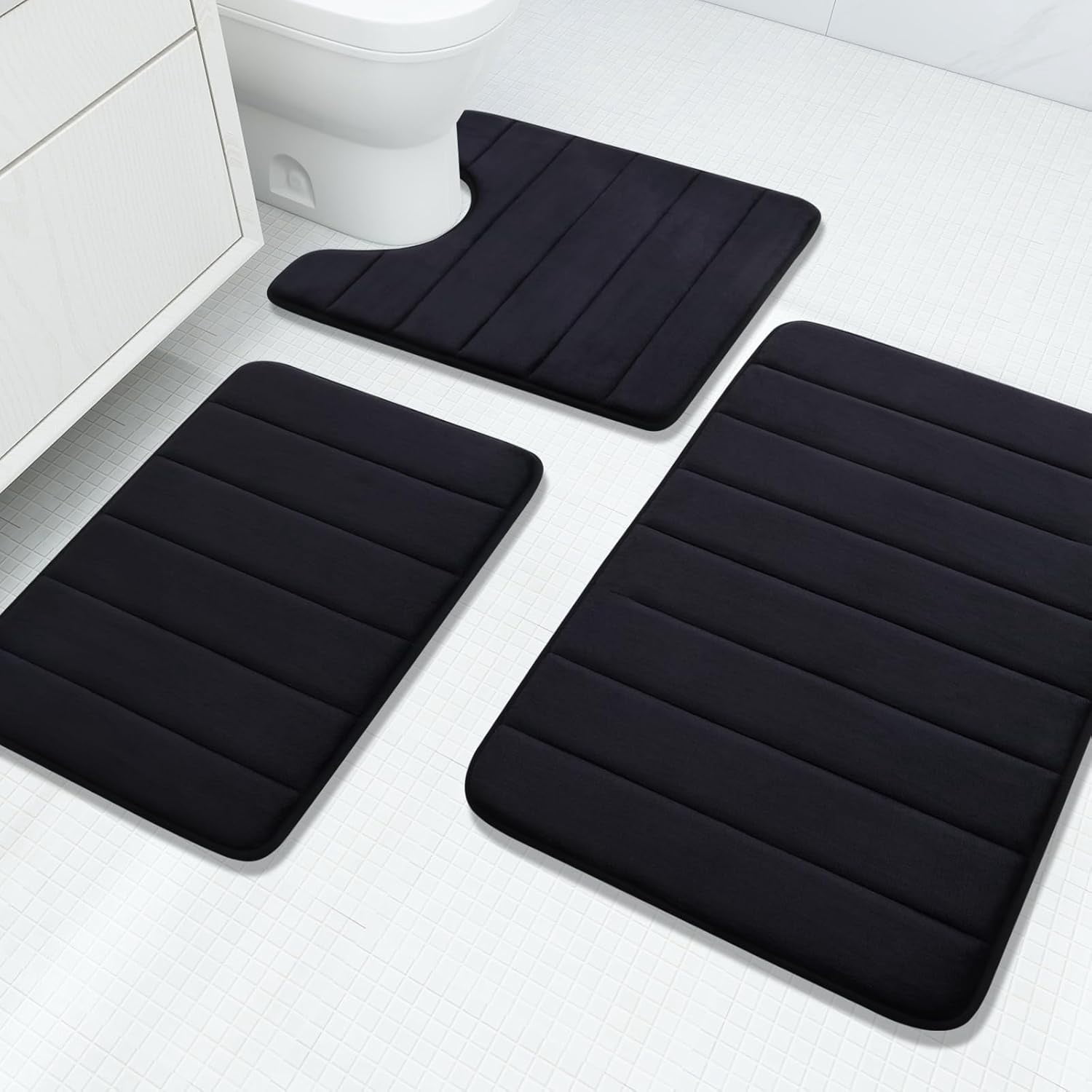 Memory Foam 3 Pieces Bathroom Rugs Set - Thick Soft Absorbent Non-Slip ...