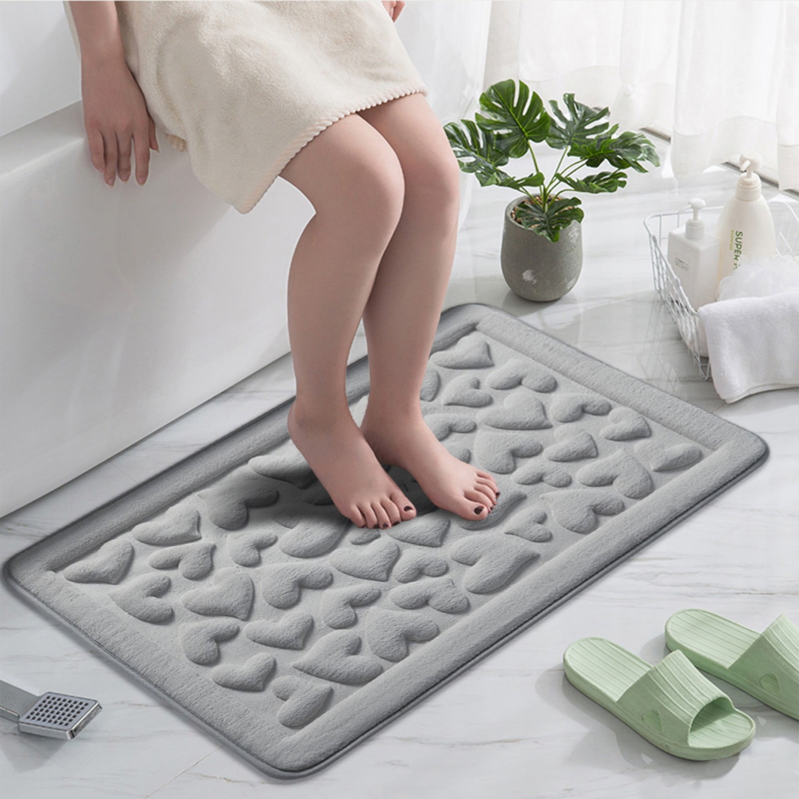 Memory Foam Bath Mat Cobblestone Bathroom Rugs Super Water Absorbent ...