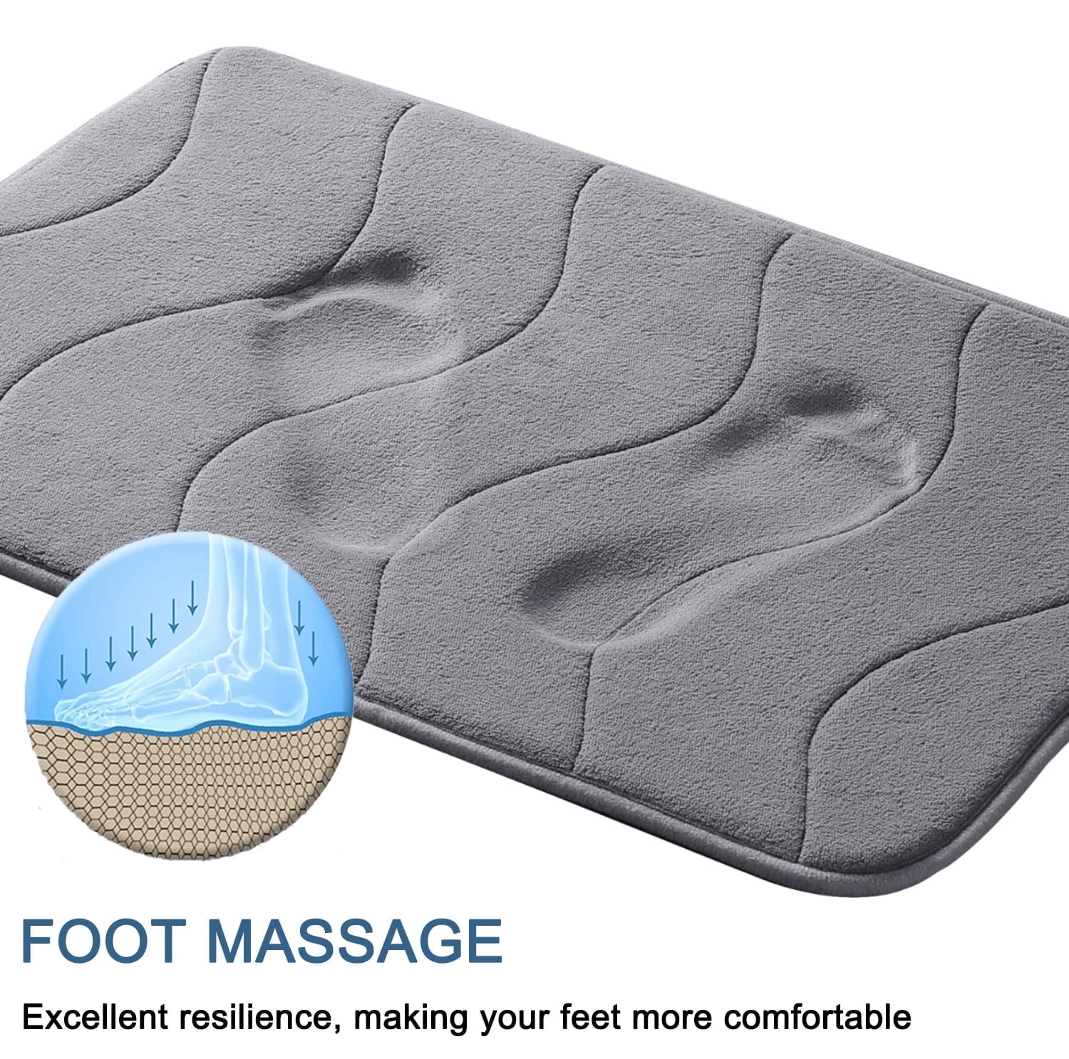 Non-Slip, Quick Dry, Absorbent Memory Foam Bath Mat, Grey, PVC Dot ...