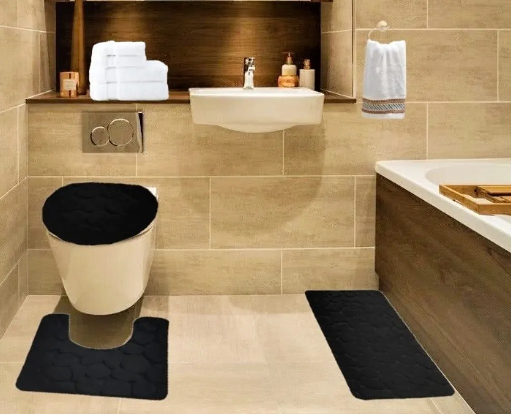 Memory Foam Contour Bathroom Rugs Set, Cobblestone Embossed, Ultrasoft ...