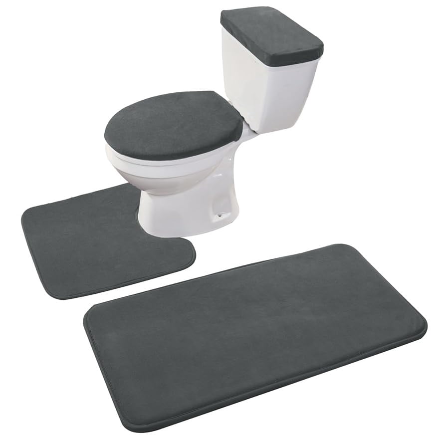 Memory Foam Bathroom Toilet Rug Set 4 Piece With Lid Cover And Tank ...