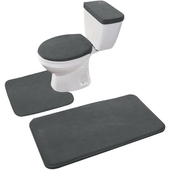 Memory Foam Bathroom Toilet Rug Set 4 Piece with Toilet Lid Cover and ...