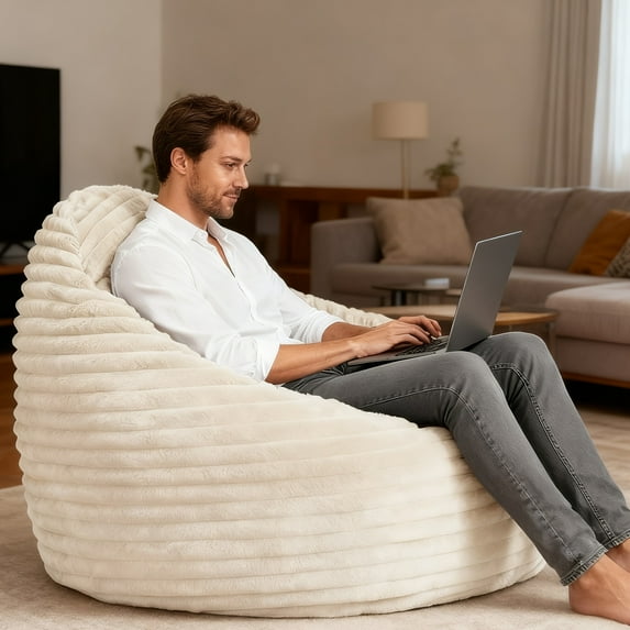 Memory Foam Bean Bag Chair, 39-Inch Black Heavy-Duty Foam Filling with Backrest & Armrests, Easy ...