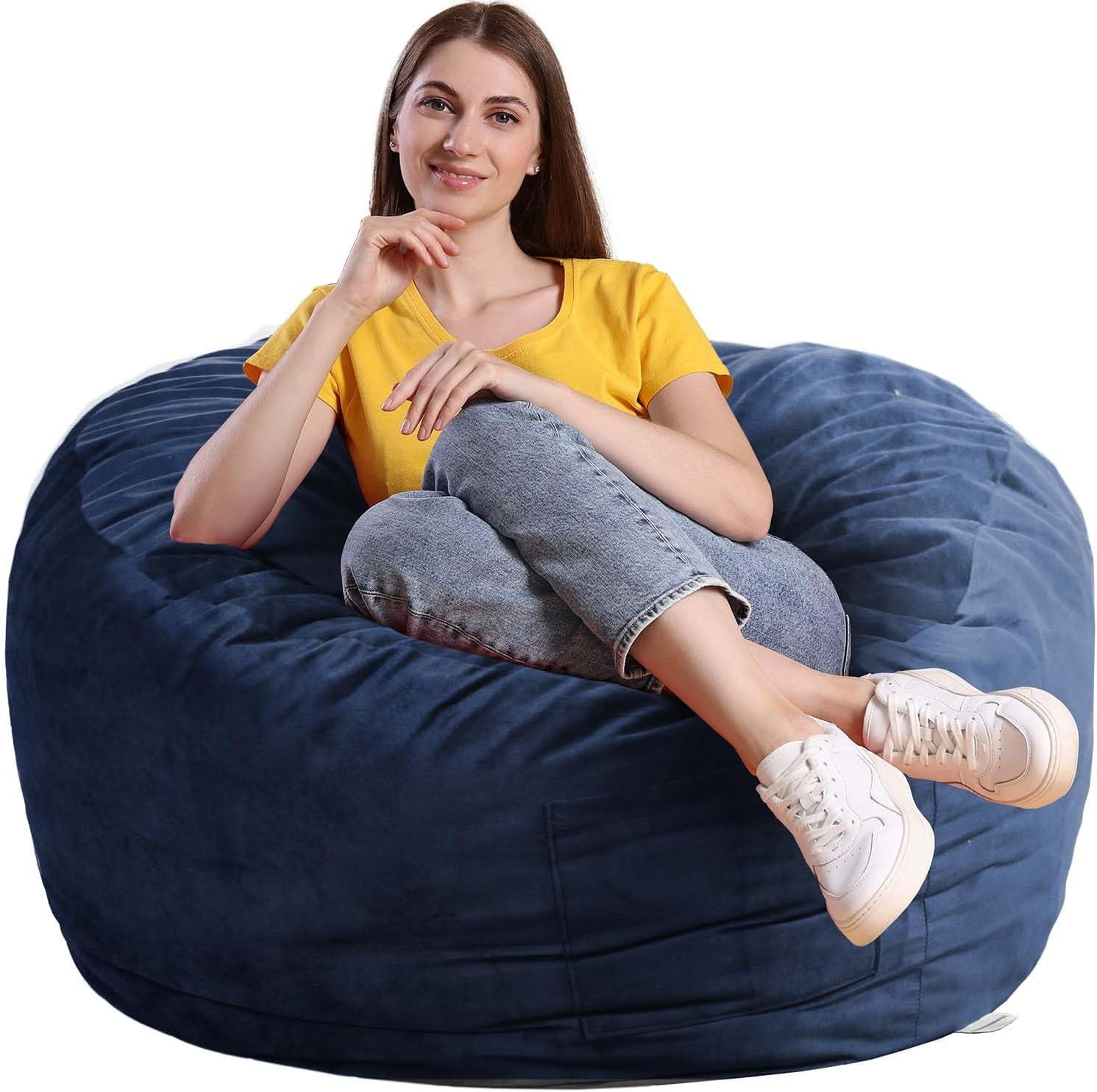 Memory Foam Bean Bag Chair for Adults/Teens/Kids, Velvet Lazy Sofa ...