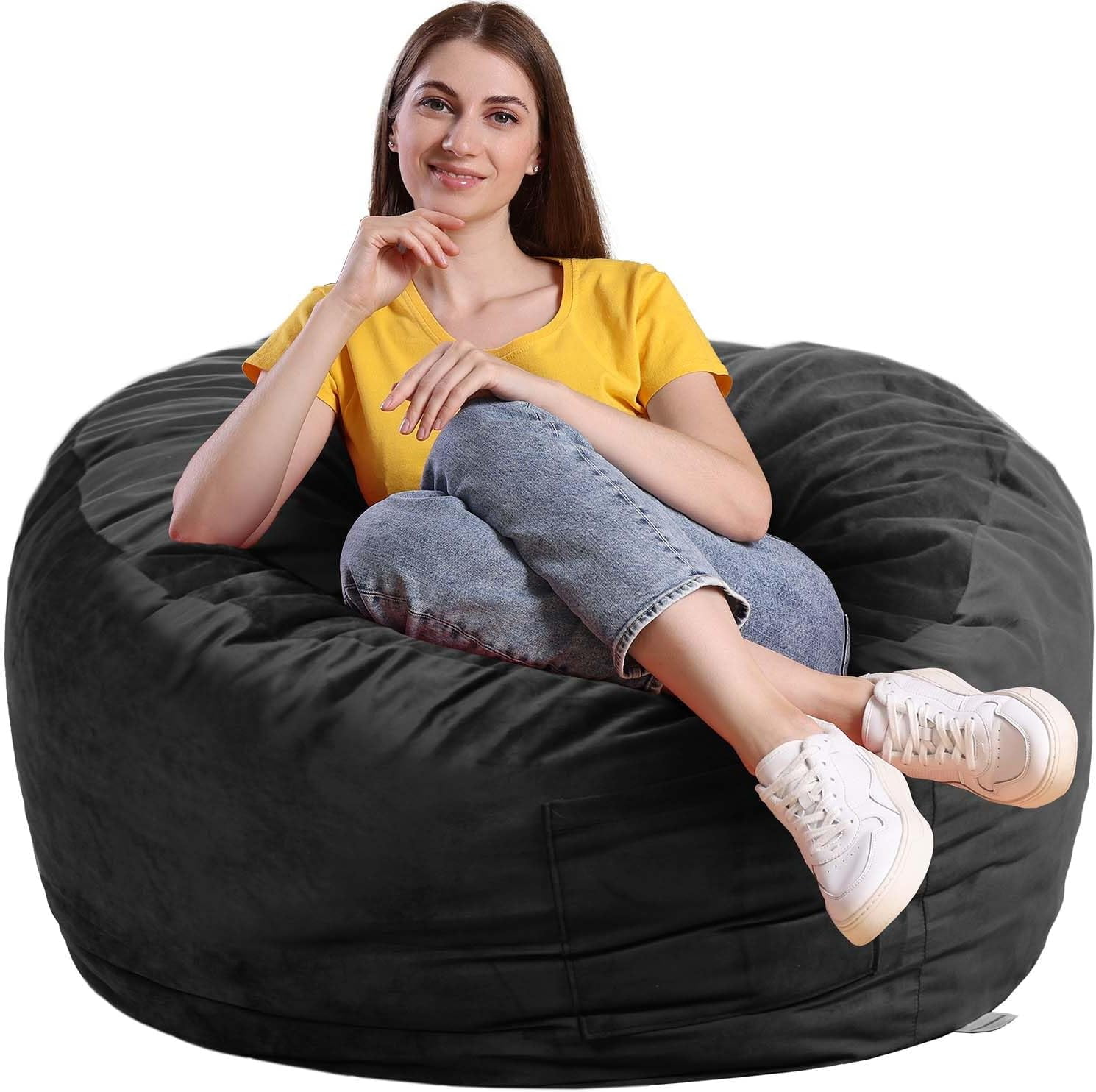 Memory Foam Bean Bag Chair for Adults/Teens/Kids, Velvet Lazy Sofa ...