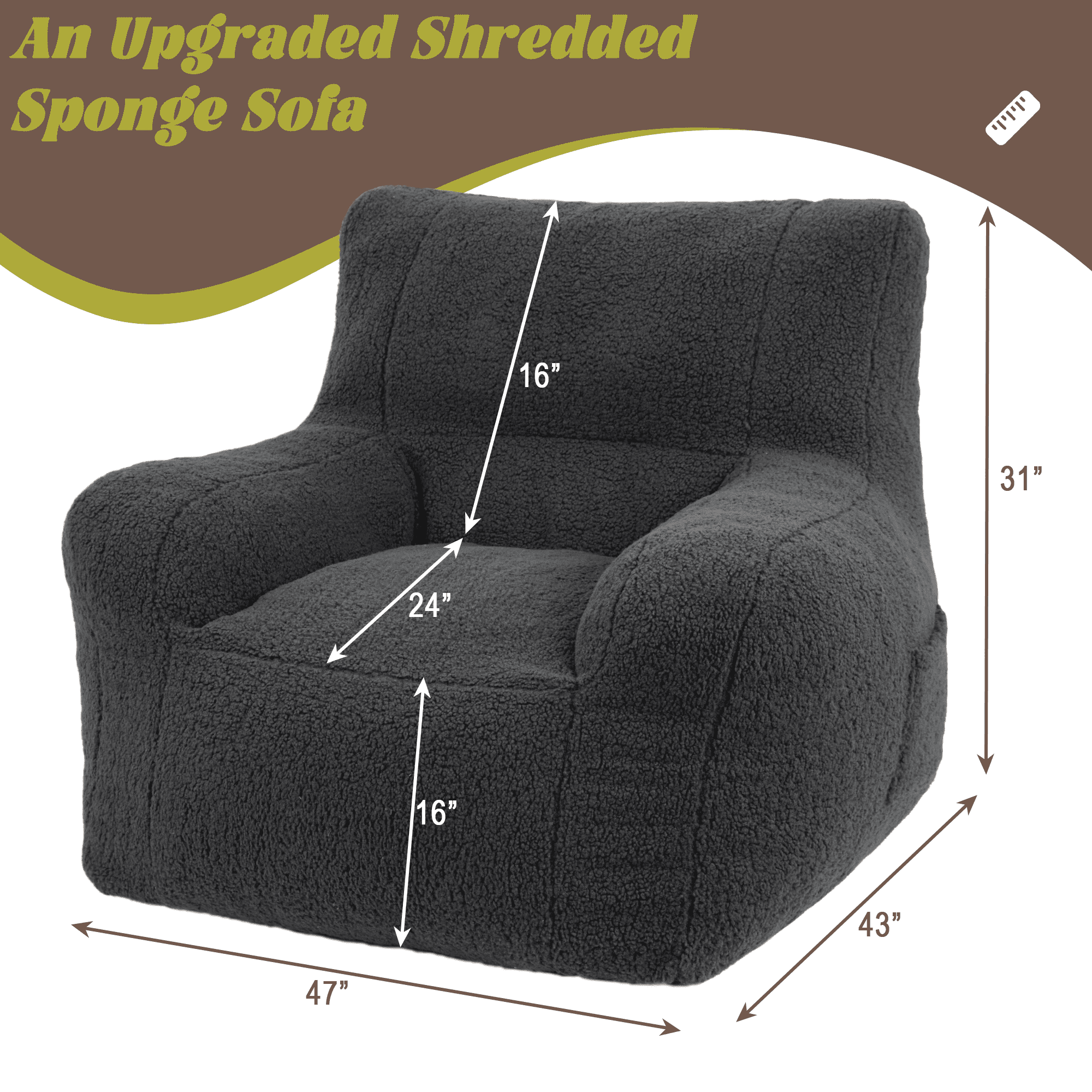 Memory Foam Bean Bag Chair, Oversized Bean Bag Chair for Adults, Soft ...