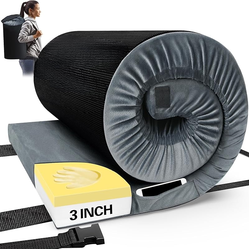 Memory Foam Camping Mattress Pad, CertiPUR-US Sleeping Mat, Portable ...