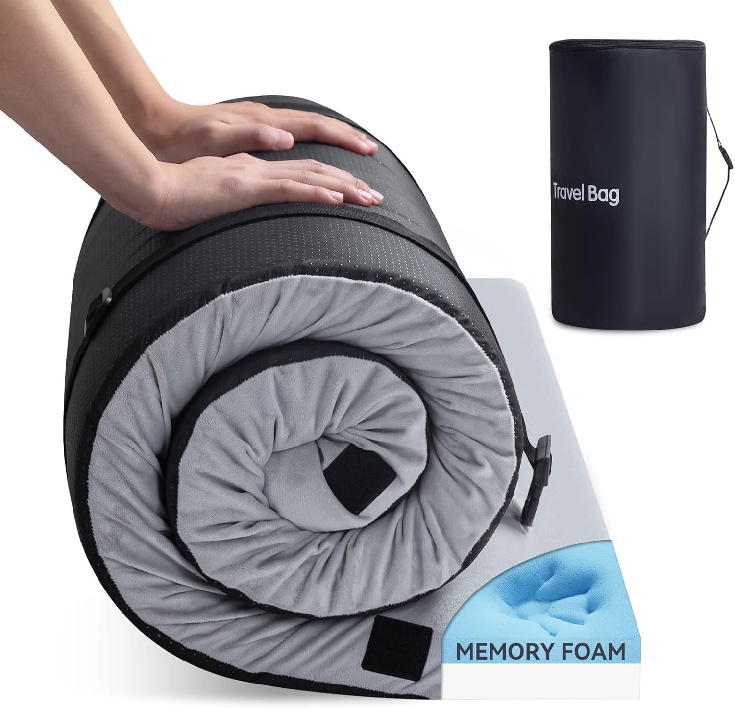 Memory Foam Camping Mattress,Portable Roll Up Sleeping Pad with ...