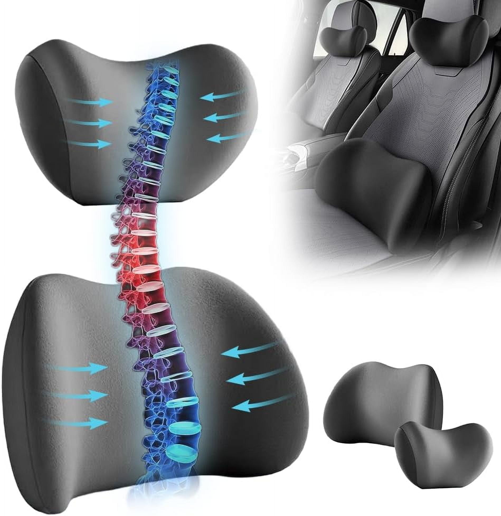 Memory Foam Car Headrest and Lumbar Support Cushion, Ergonomic Neck ...