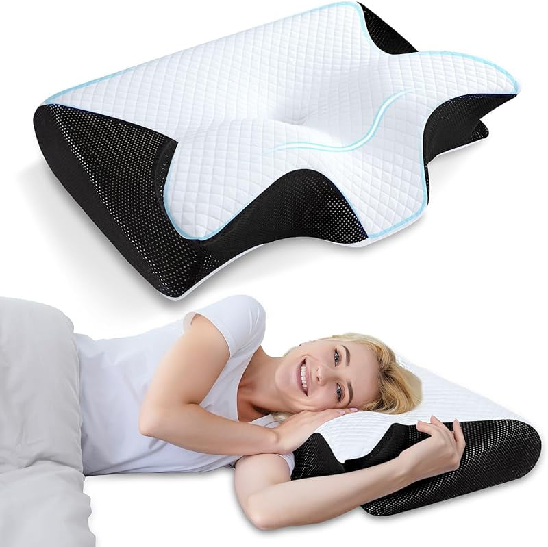 Memory Foam Cervical Pillow, 2 in 1 Ergonomic Contour Orthopedic Pillow ...