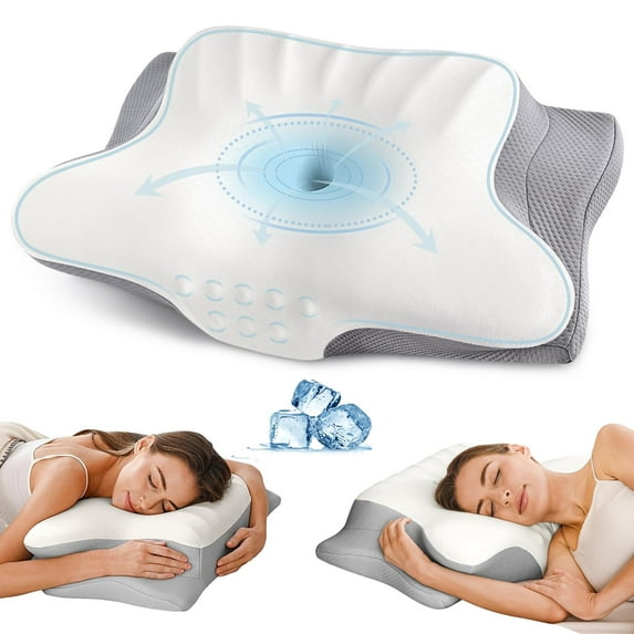 Memory Foam Cervical Support Pillow, Orthopedic Contour Design for Neck Pain Relief, Dual Height ...
