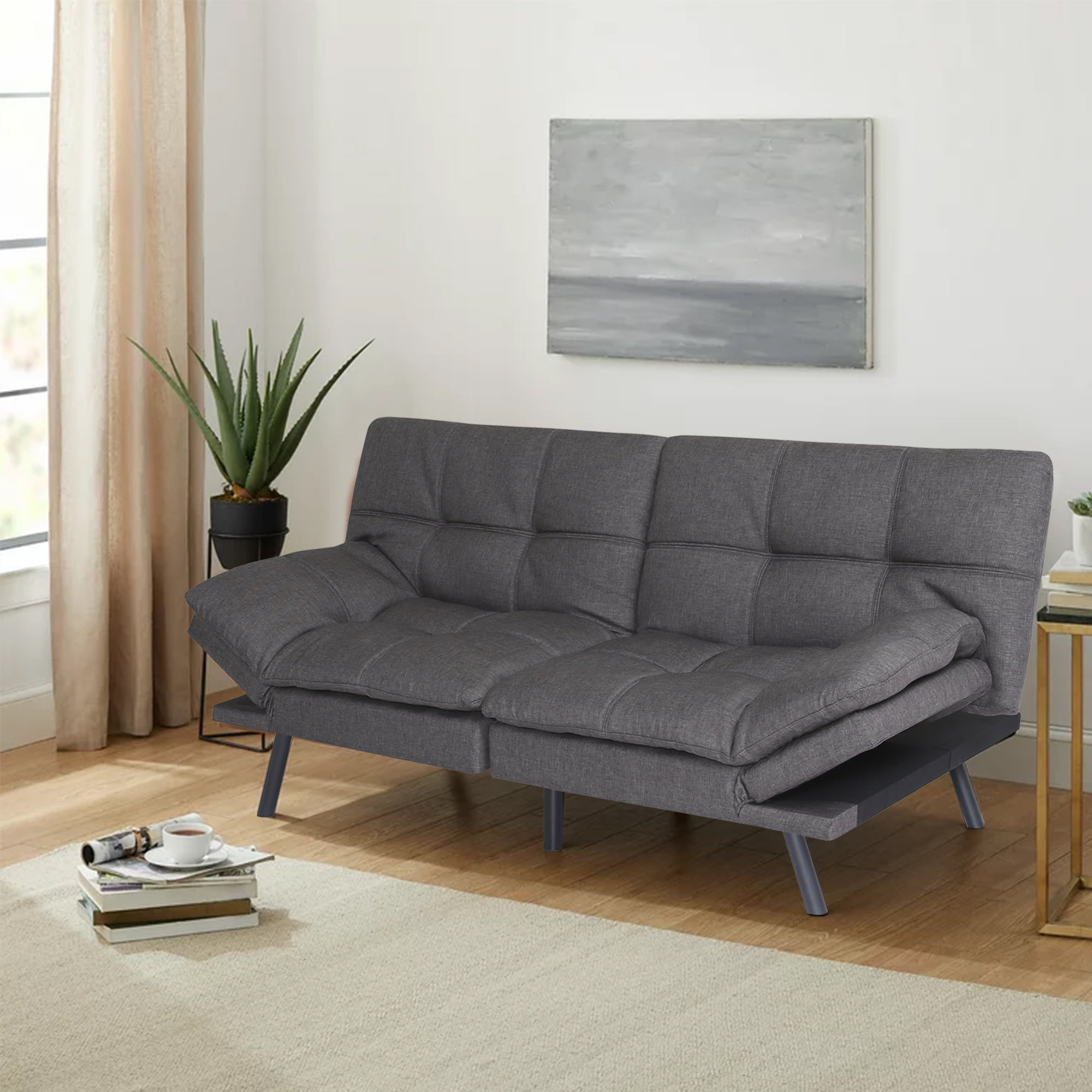 Memory Foam Futon, Gray Faux Suede - Walmart.com