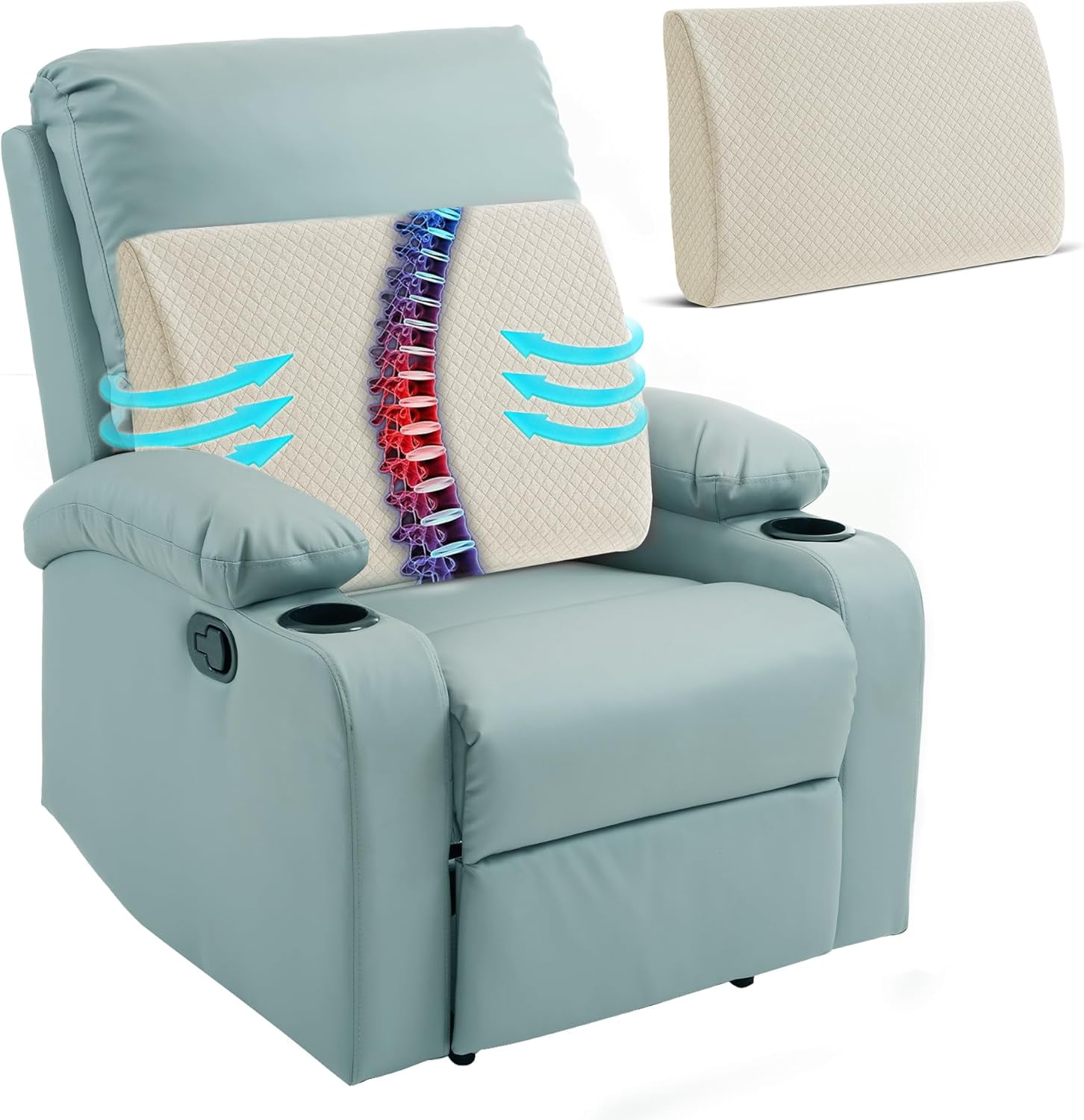 Memory Foam Lumbar Support Pillow for Recliner Chair, Extra Large Back ...