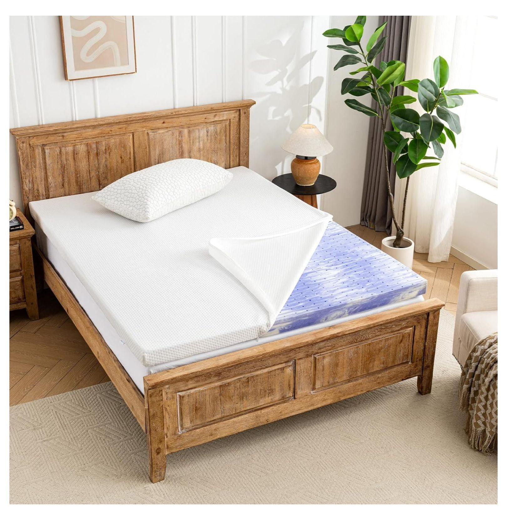 Memory Foam Mattress Topper with Cover Hypoallergenic Enhanced Support ...