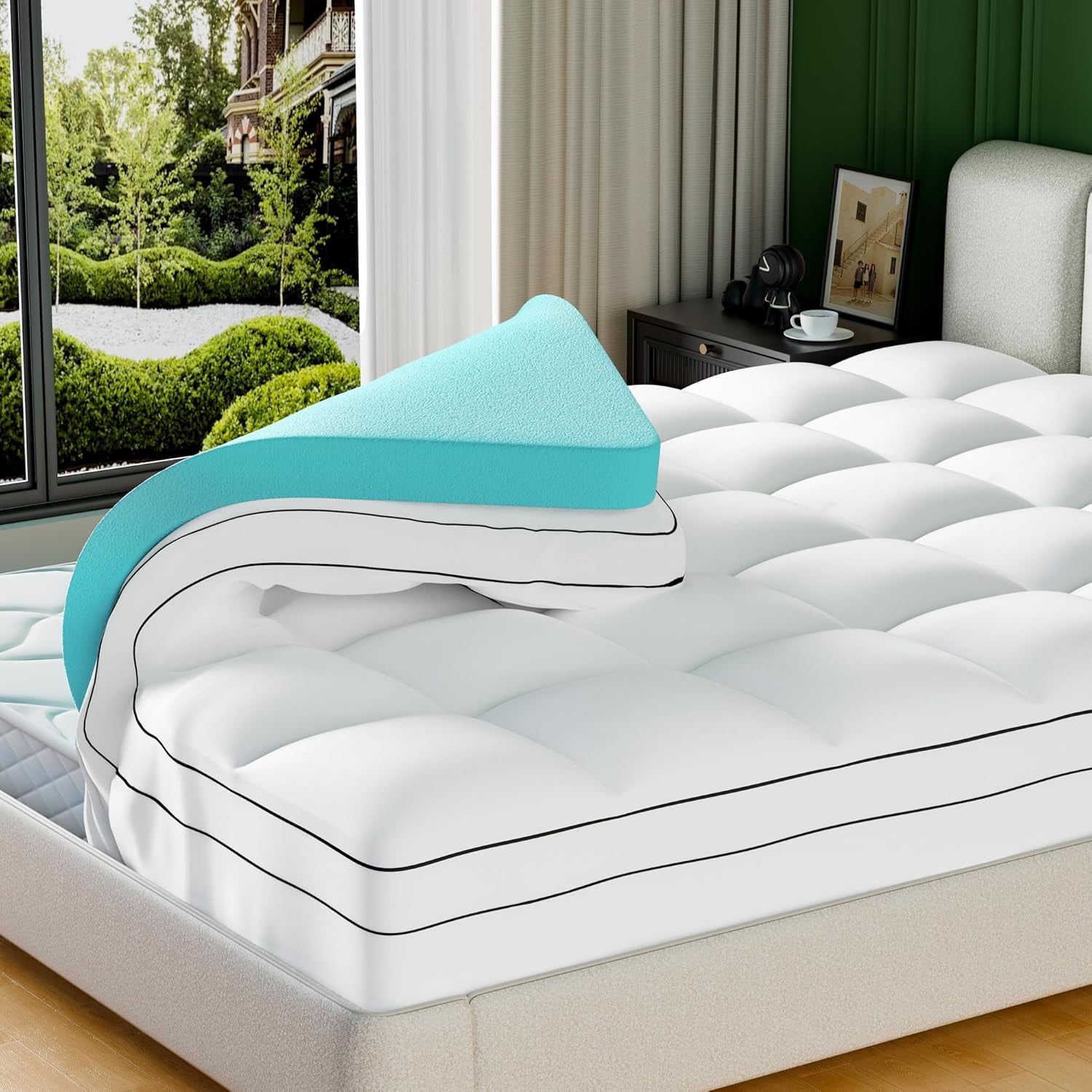 Memory Foam Mattress Topper Dual Layer 4 Inch Full Size, 2 Inch Cooling ...