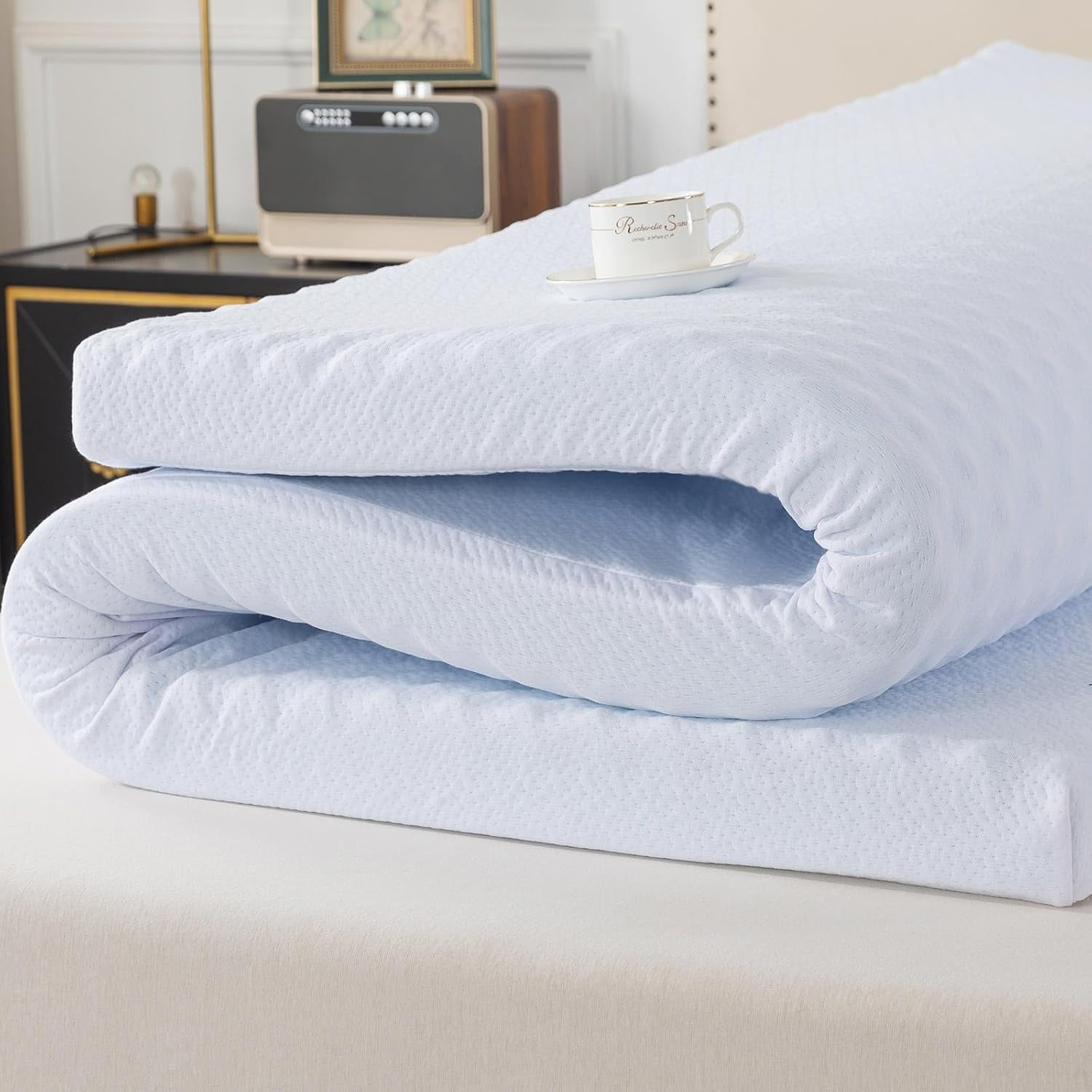 Memory Foam Mattress Topper, Soft Egg Crate Mattress Topper with ...