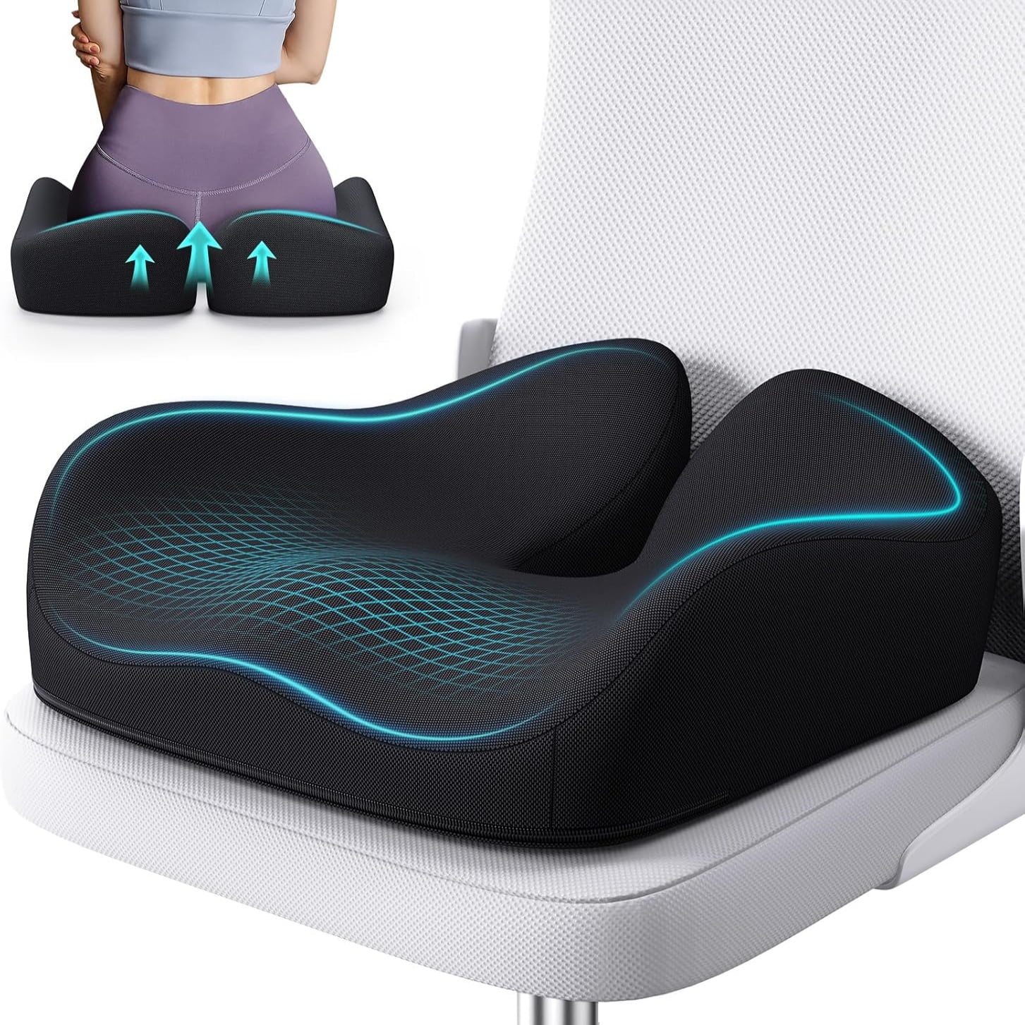 Memory Foam Office Chair Cushion - Ergonomic Tailbone Pressure Relief ...