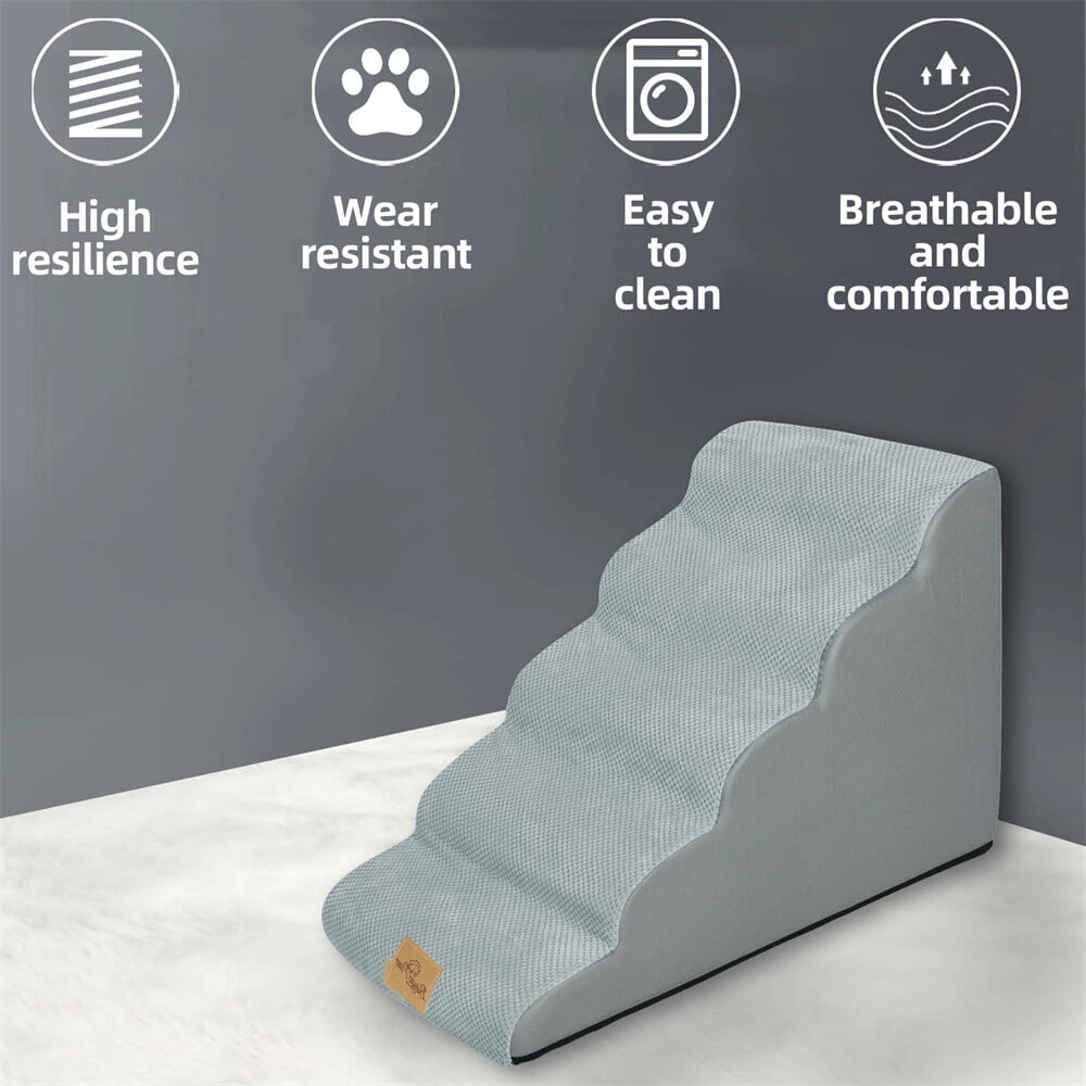 Memory Foam Pet Stairs for High Bed & Sofa, 5-Step Non-Slip Dog Ladder ...