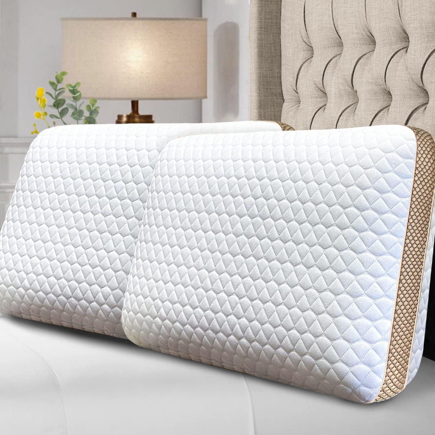 Memory Foam Pillows Set of 2 Standard/Queen Size Medium Firm Pillows 2 ...