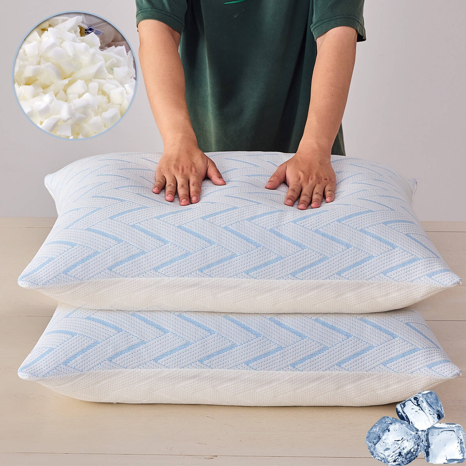 Memory Foam Pillows for Sleeping, Cooling Bed Pillows Queen Size Set of ...