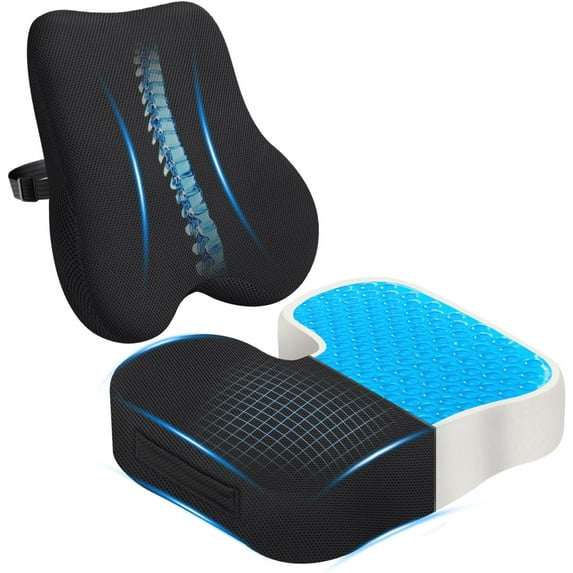 Memory Foam Seat Cushion with Lumbar Support Pillow for Office Chair ...
