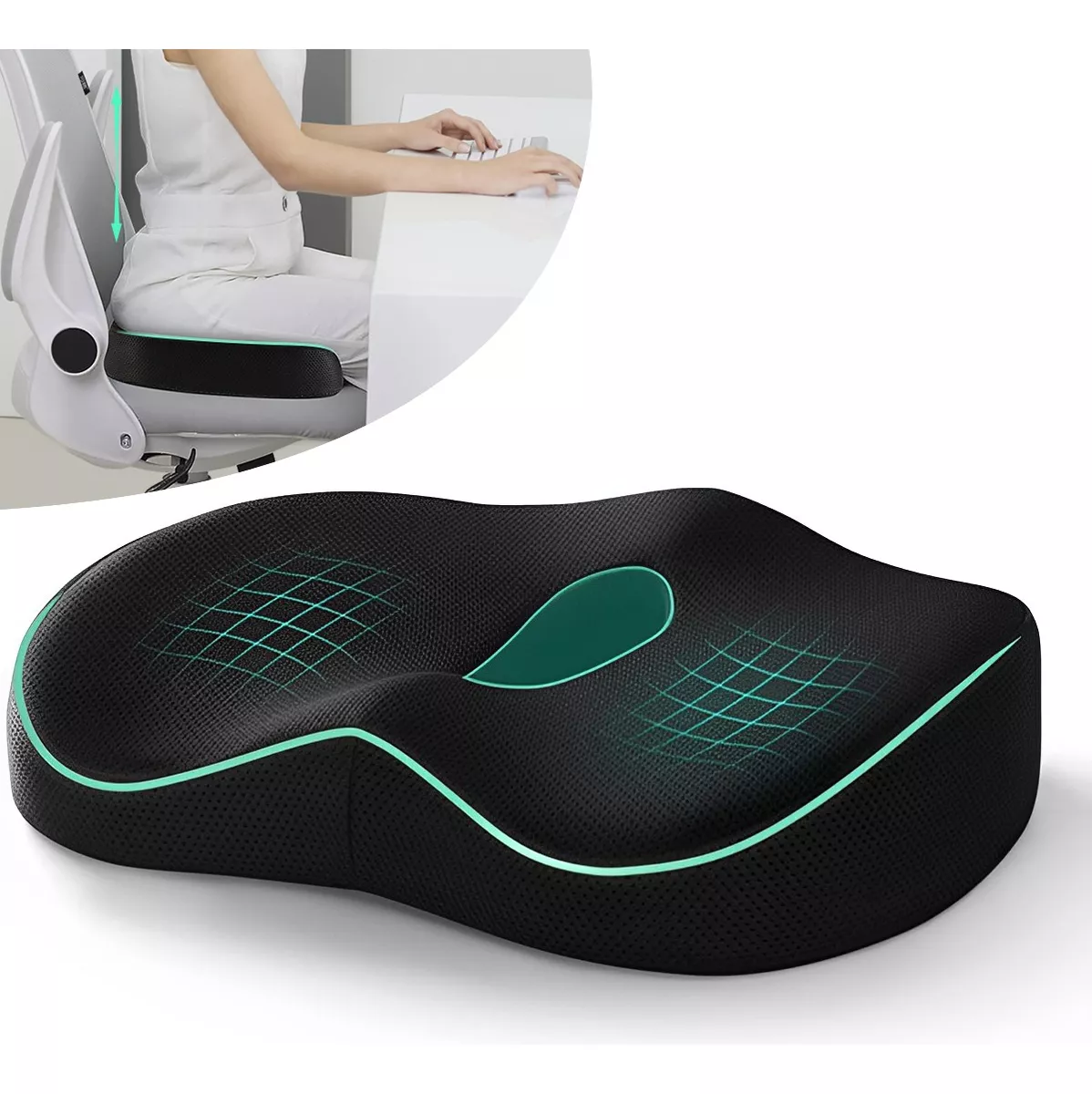 Memory Foam Seat Cushion Tailbone & Lower Back Pain Relief Ergonomic ...