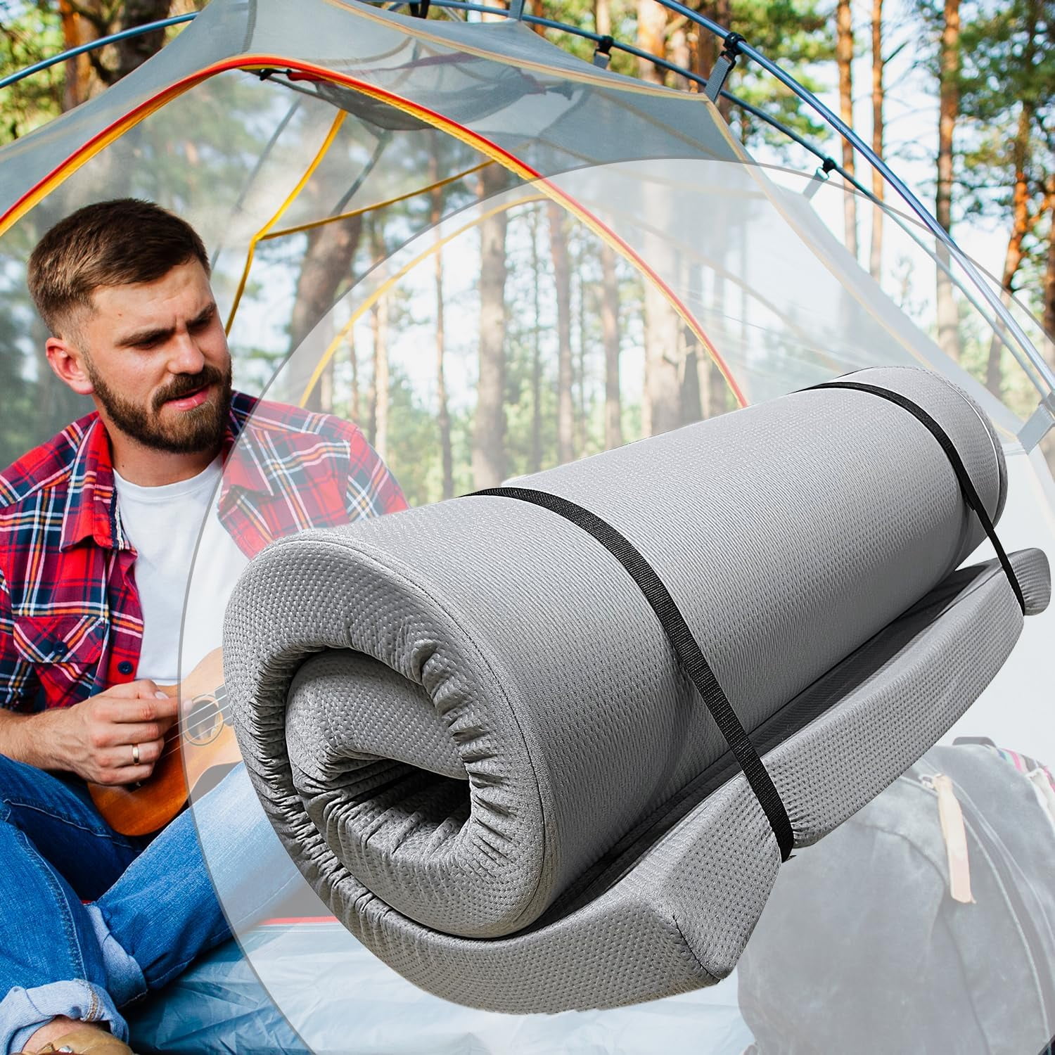 Memory Foam Sleeping Pad - Foldable Floor Camping Mat, Portable Bed ...