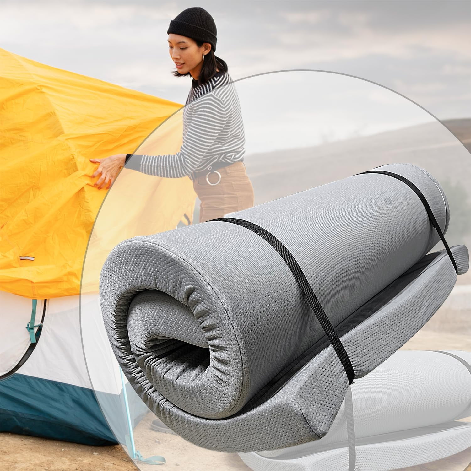 Memory Foam Sleeping Pad - Foldable Floor Camping Mat, Portable Bed ...