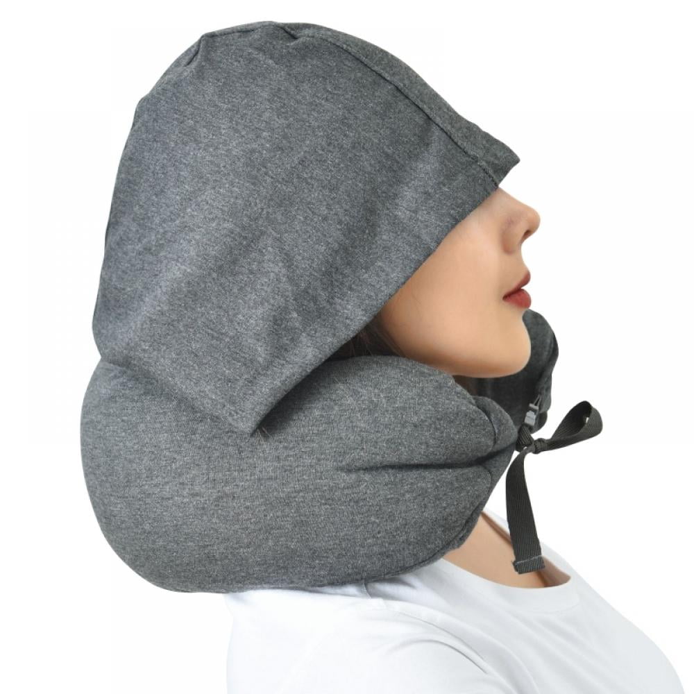 Memory Foam Travel Pillow Travel Neck Pillow with Hood for Sleeping ...