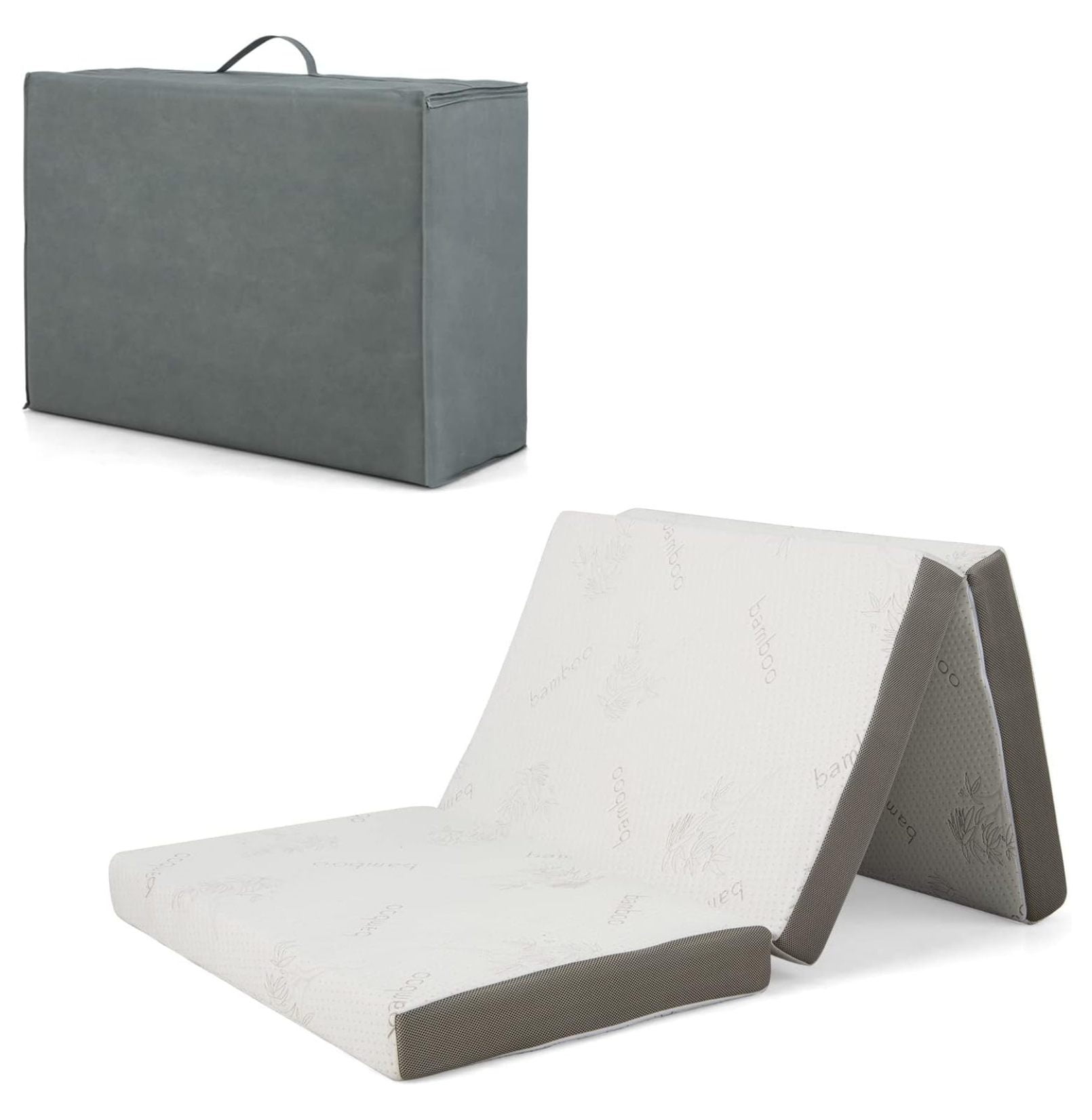 Memory Foam Tri-Fold Mattress, 4” Foldable Floor Mattress with Storage ...