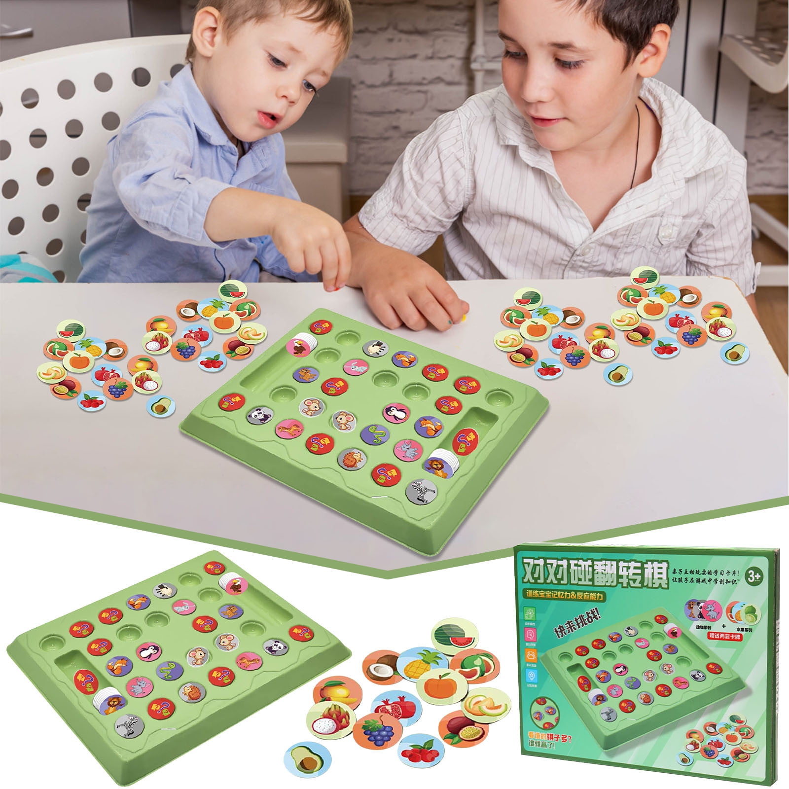 Memory Matching Board Game for Kids, Animal Flip Chess for Preschool ...