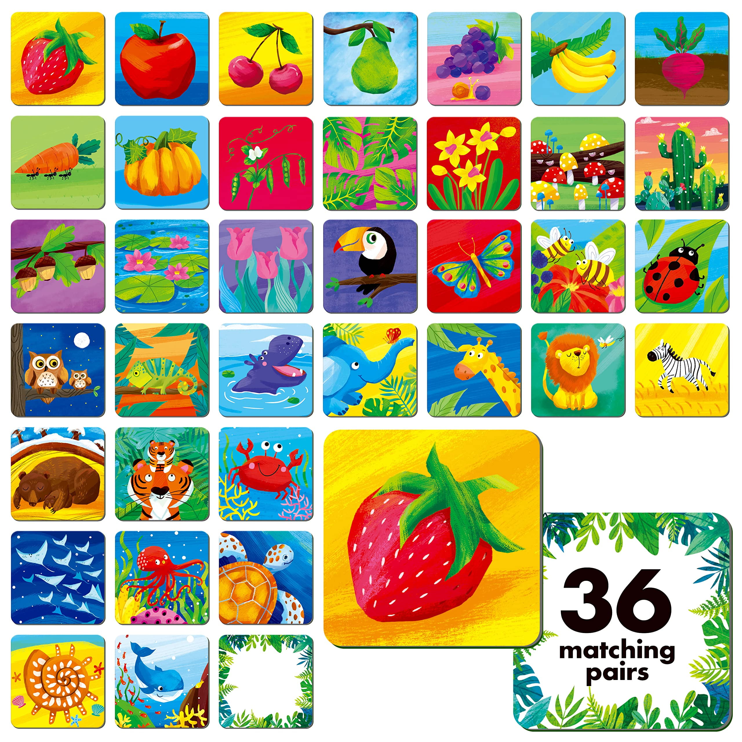 Memory Matching Game, 72 AIF9 PCS Nature Theme Matching Cards for ...