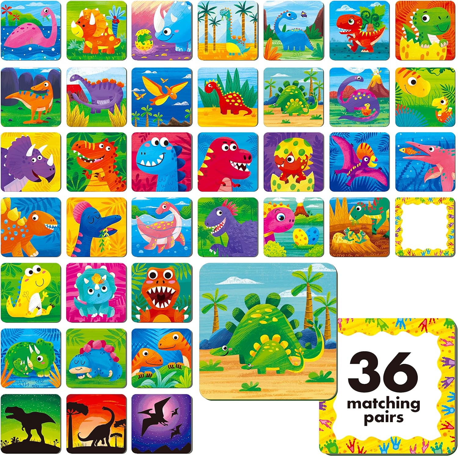 Memory Matching Game, 72 PCS Dinosaurs Matching Cards for Toddlers 36 ...
