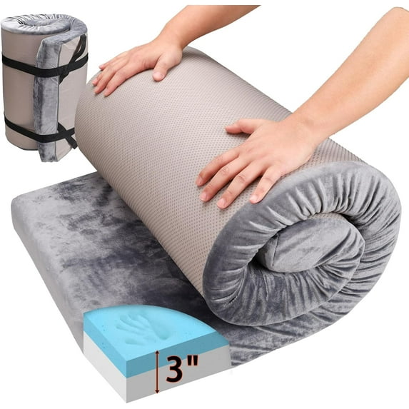 Memory Sleeping Pad Camping Mattress,3 Inch Thick Portable Floor Mat ...