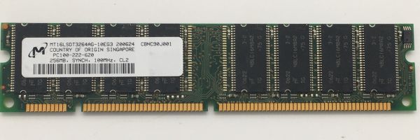 Memory, mt16lsdt3264ag-10eg3 pc100-222-620 256mb, synch, 100mhz, cl2 ...