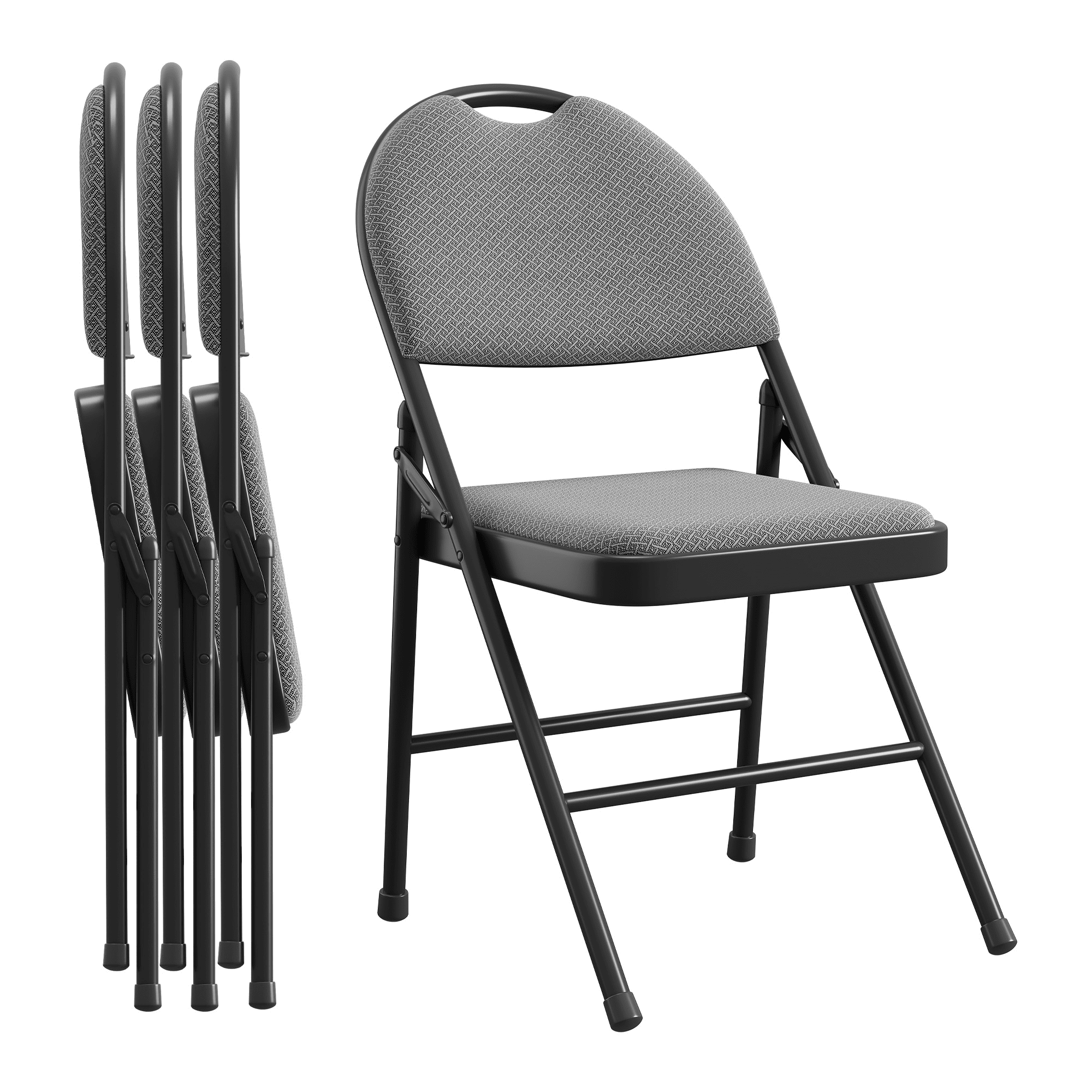 MemoryField 4 Pack Folding Chairs, Linen Padded Foldable Chair Set of 4 ...