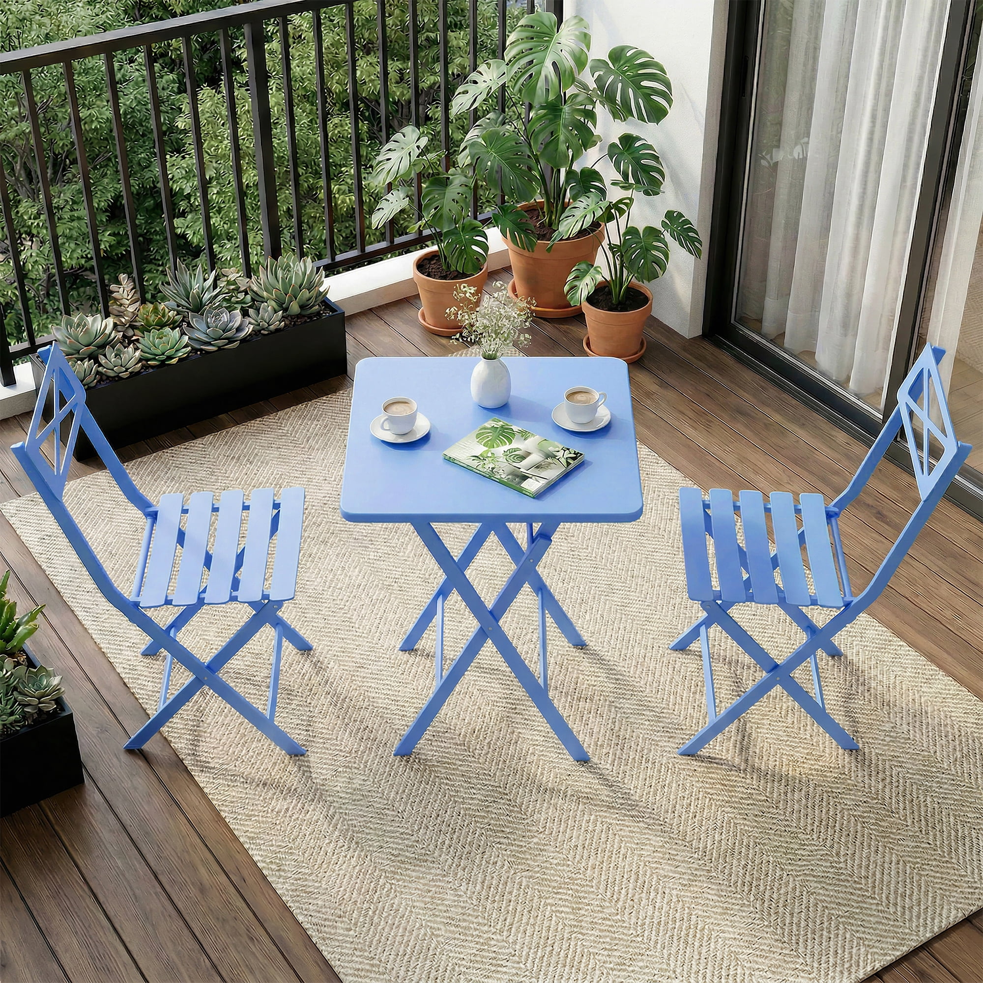Memoryfield Patio 3-Piece Metal Folding Bistro Table and Chairs Set ...