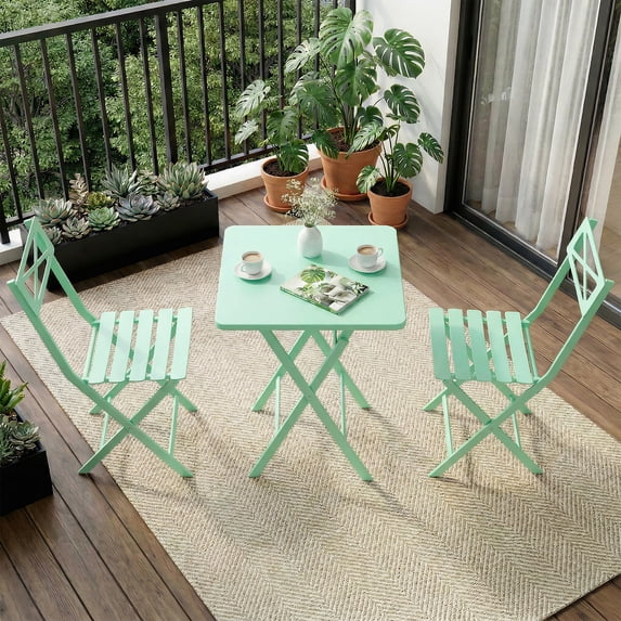 Memoryfield Patio 3-Piece Metal Folding Bistro Table and Chairs Set ...