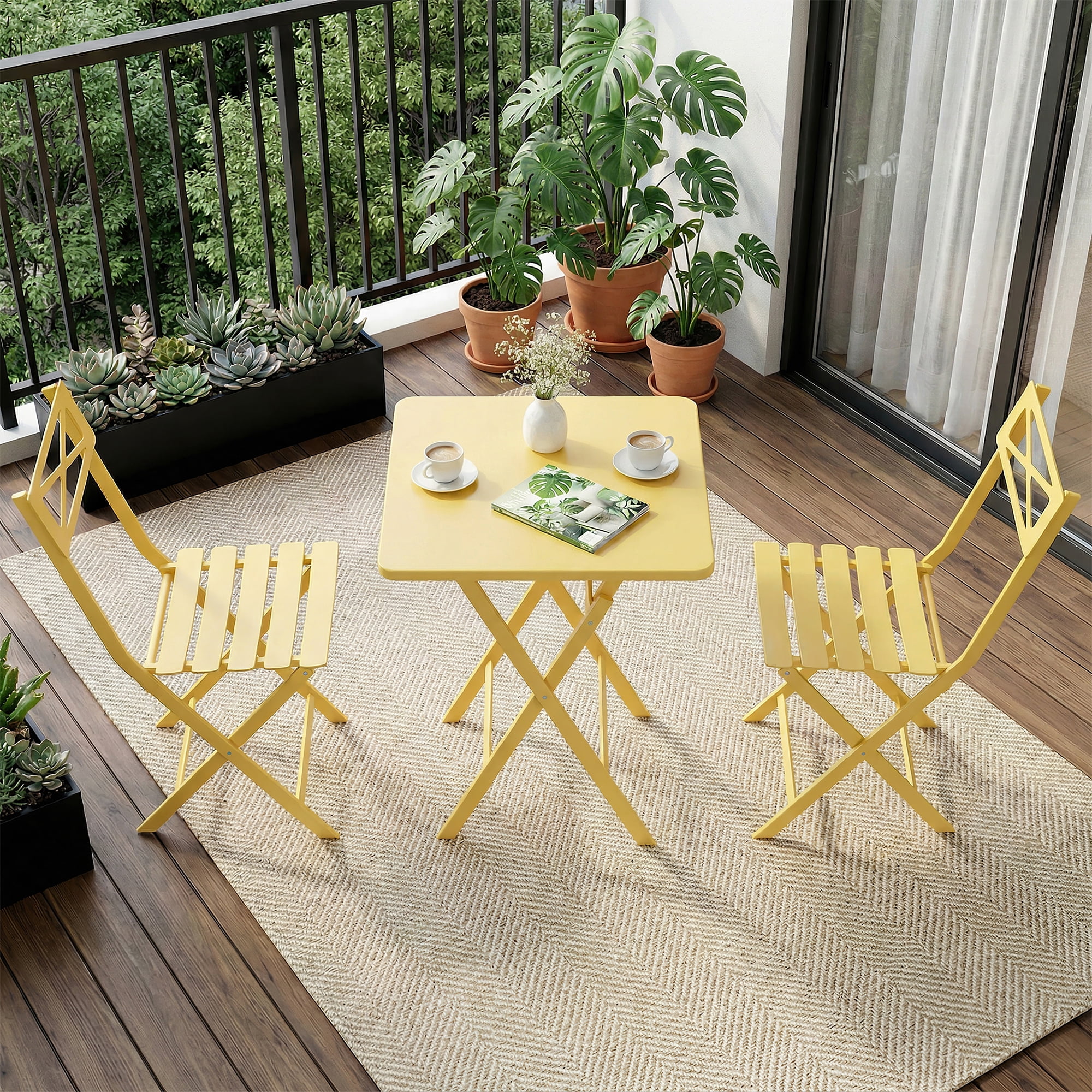 Memoryfield Patio 3-Piece Metal Folding Bistro Table and Chairs Set ...