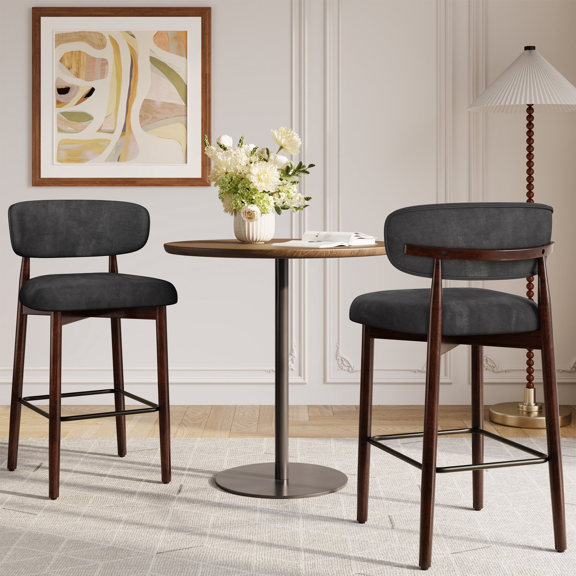Memoryfield Upholstered Bar Stools Set of 2, Counter Height Barstools ...