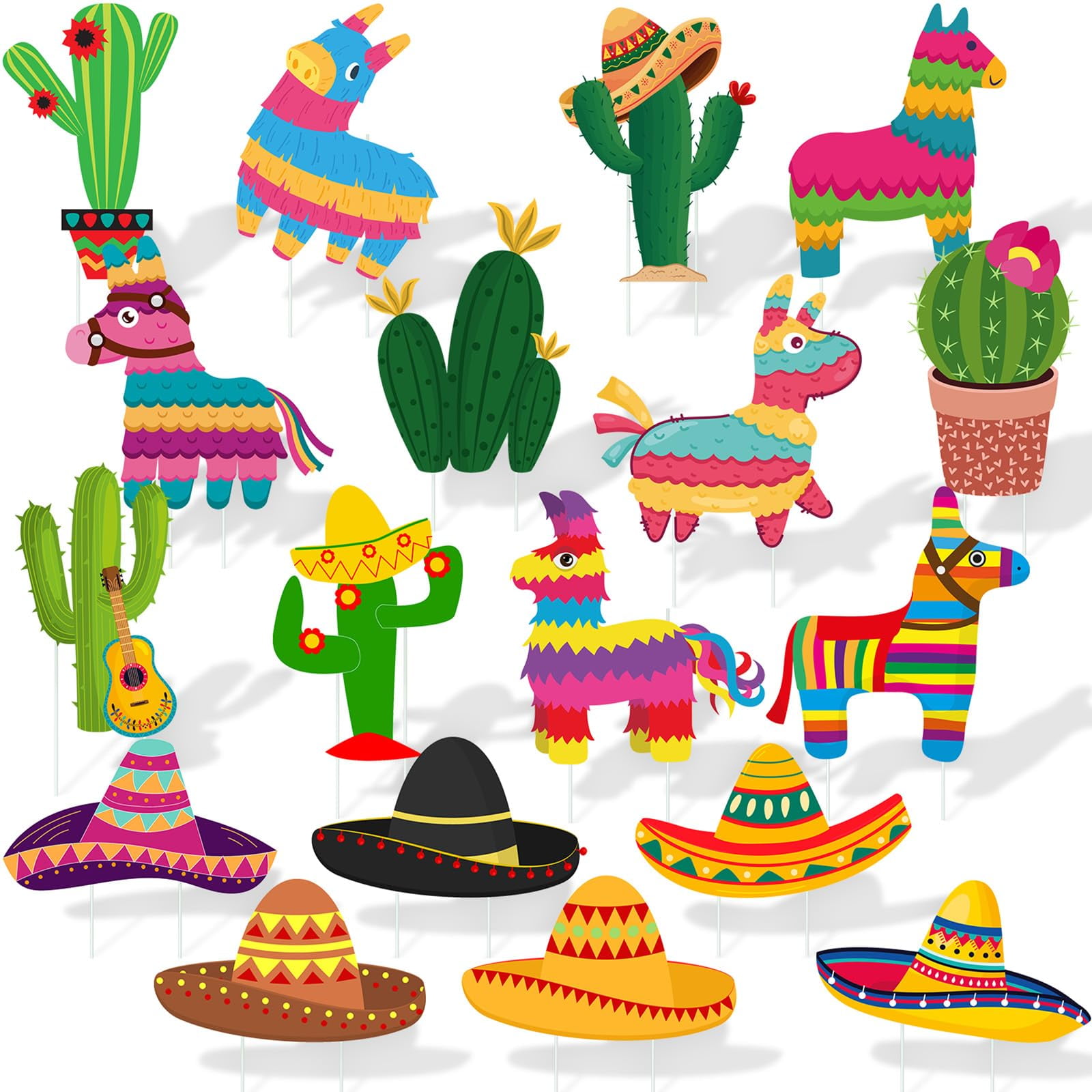 Memorywuu 18Pcs Mexican Yard DHF10 Signs Stakes Cinco De Mayo Cactus ...