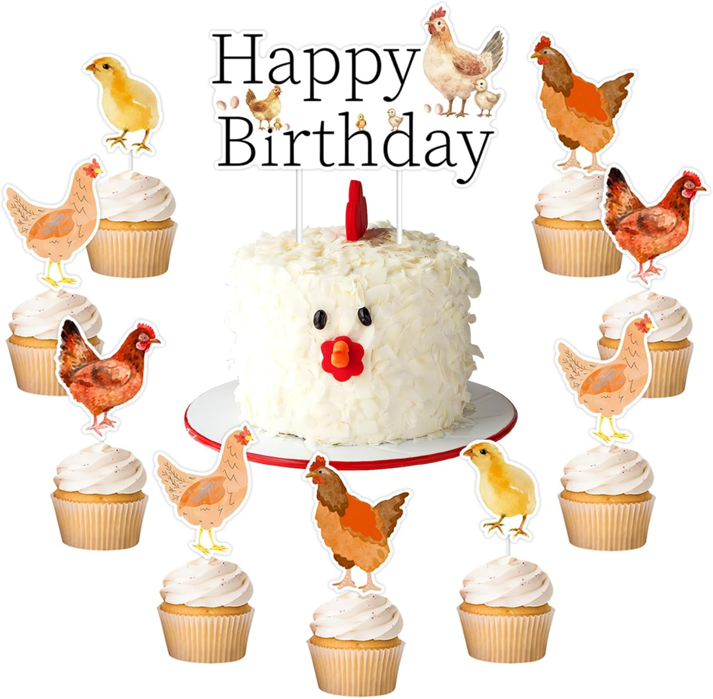 Memostor 13Pcs Chicken Cake Toppers Hen Themed Cake and Cupcake Toppers ...