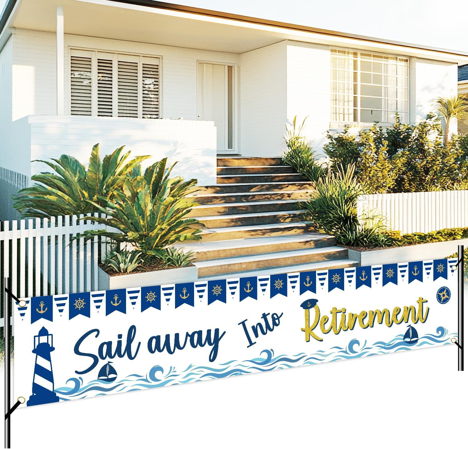 Memostor Sail Away into Retirment Yard Banner, Nautical Retirement ...