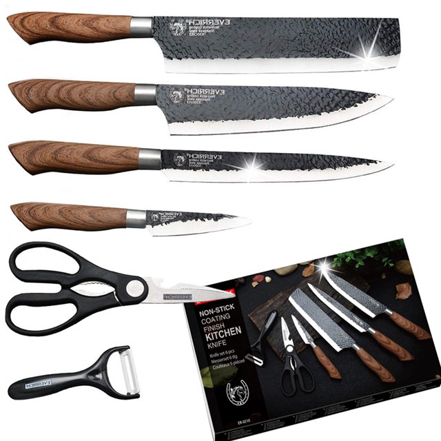 Memotoo 6 Pieces Black Professional Chef Knife Set, BBQ Meat Knives for ...