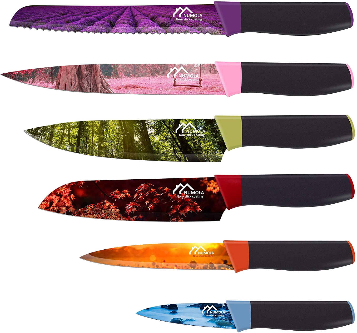 Memotoo Colorful Kitchen Knife Set with Gift Box, Stainless Steel Chef ...