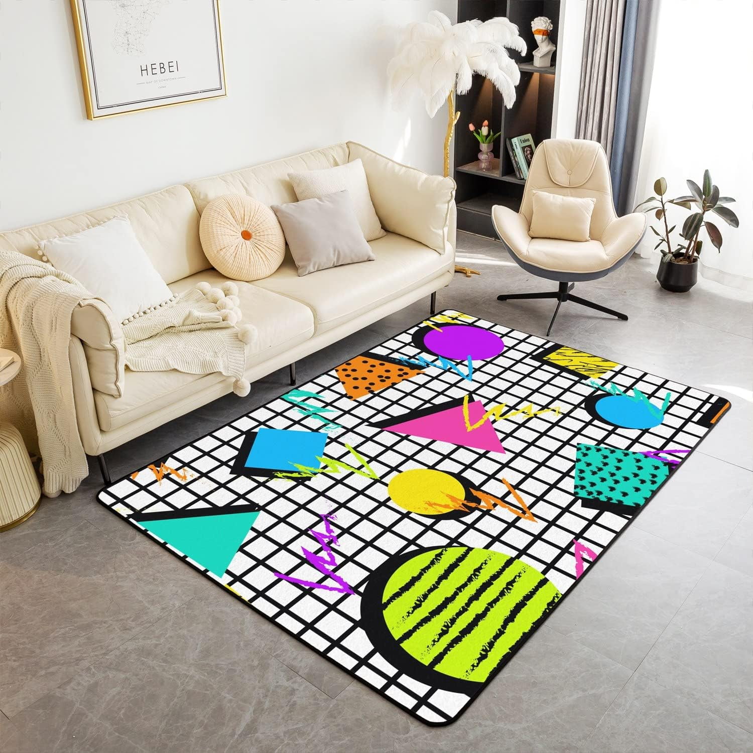 Memphis Area Rug 3x5 Hipster Retro Rug 80s 90s Hip Hop Funky Carpet for ...