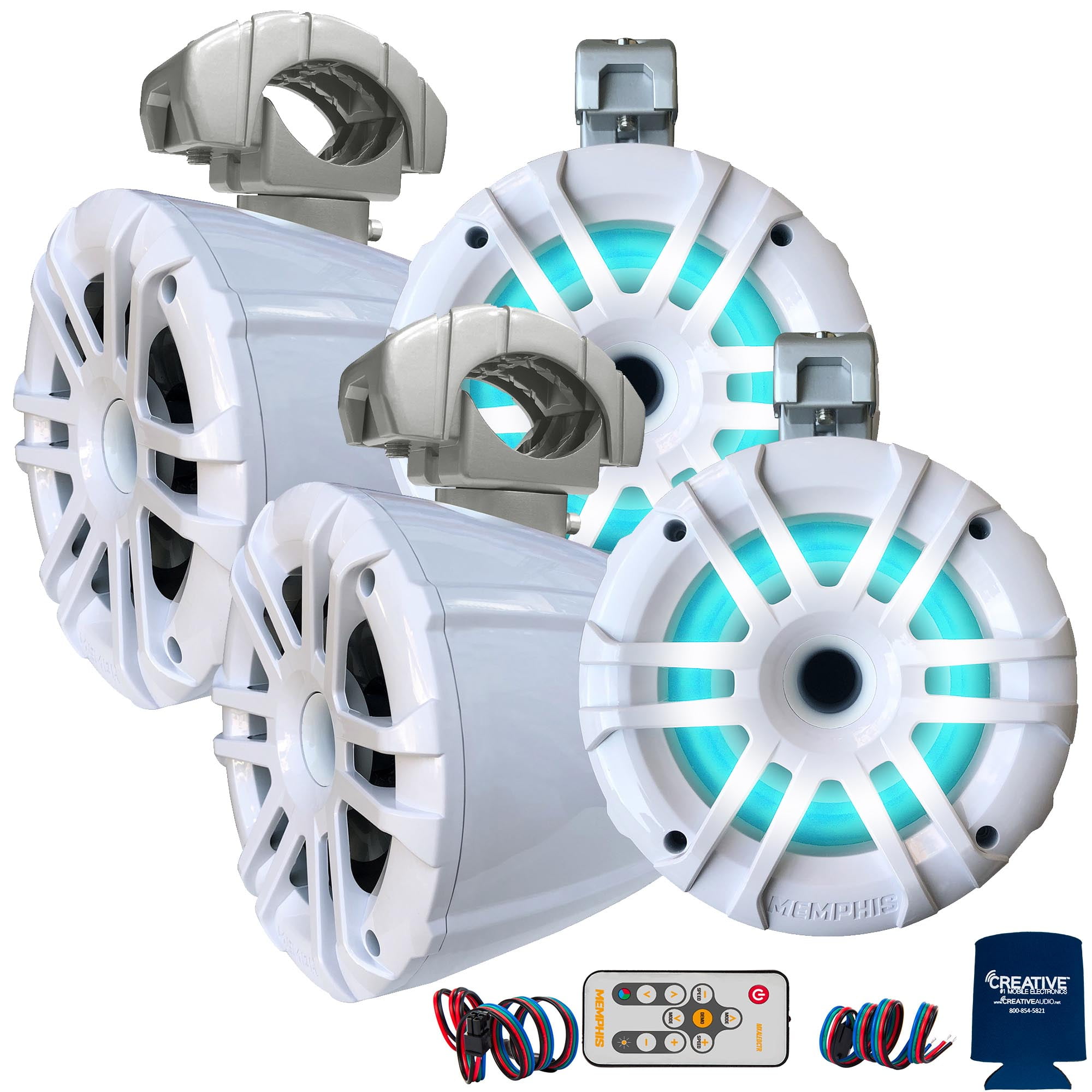 Memphis Audio LED Tower Speaker Bundle with 4 (2 pairs) MXA62TW White 6 ...