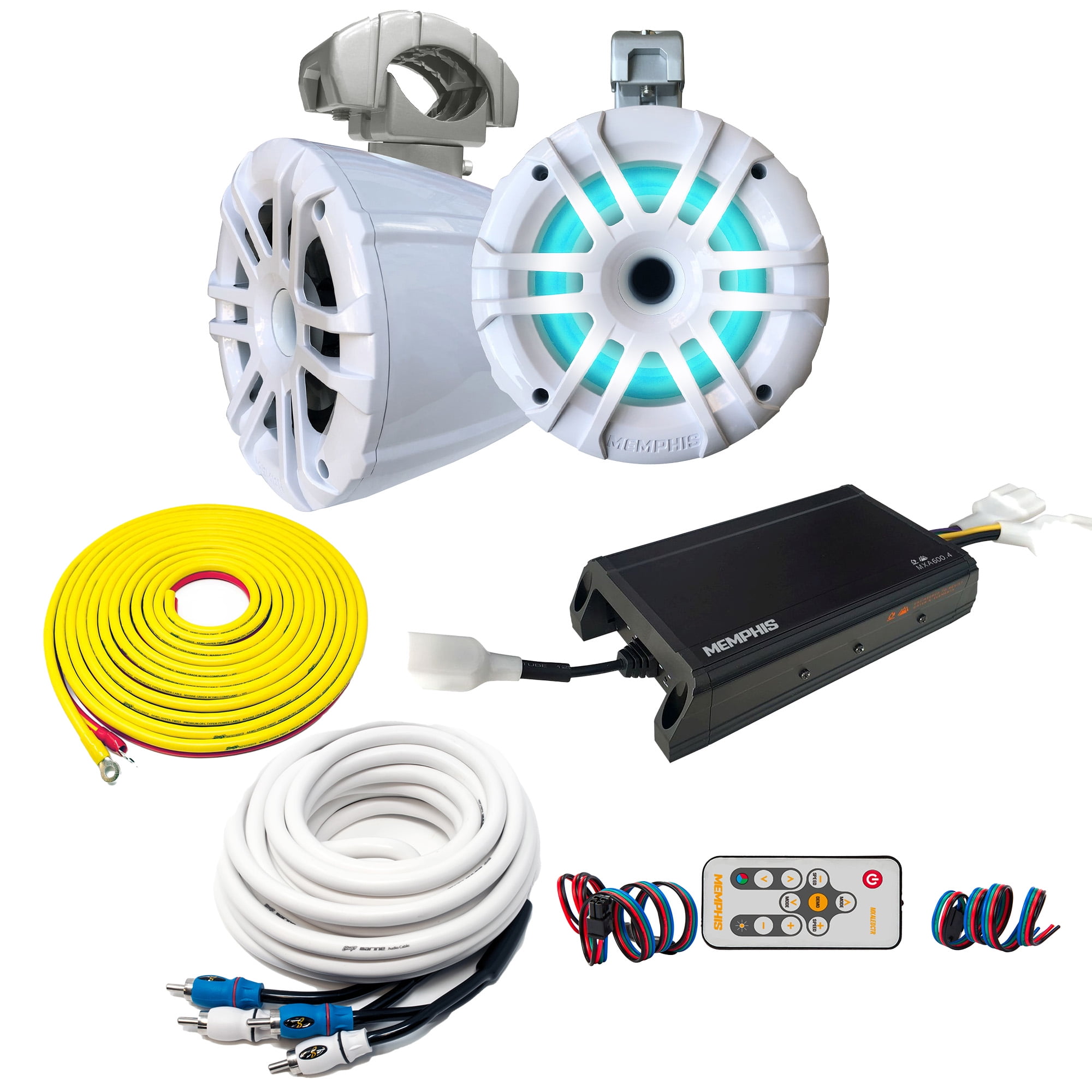 Memphis Audio LED Tower Speaker Bundle with MXA62TW White 6.5 Inch ...