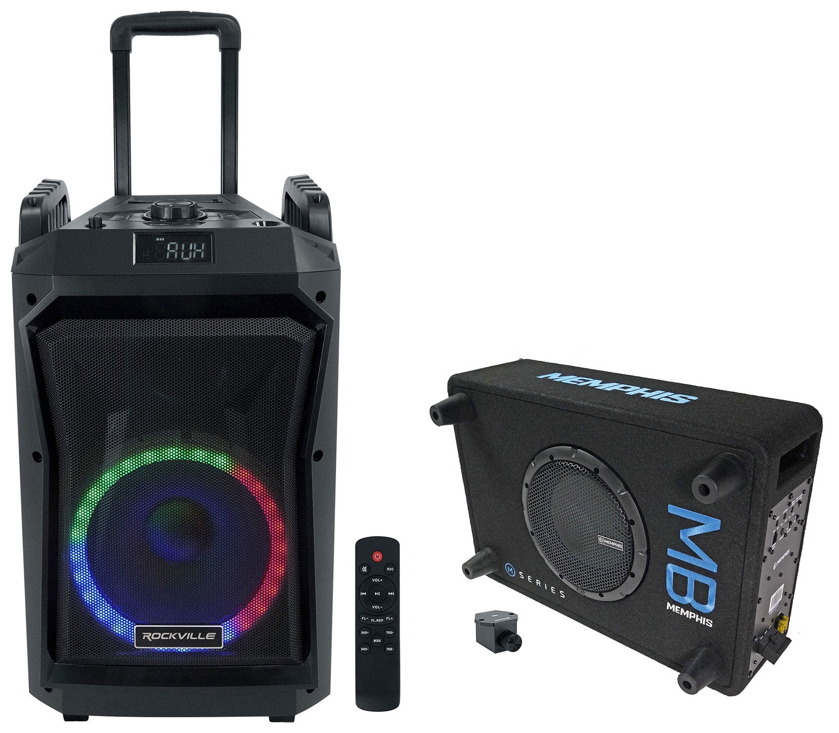 Memphis Audio MBE8SP 8" 300w Powered Car Subwoofer+Enclosure Box+Party ...