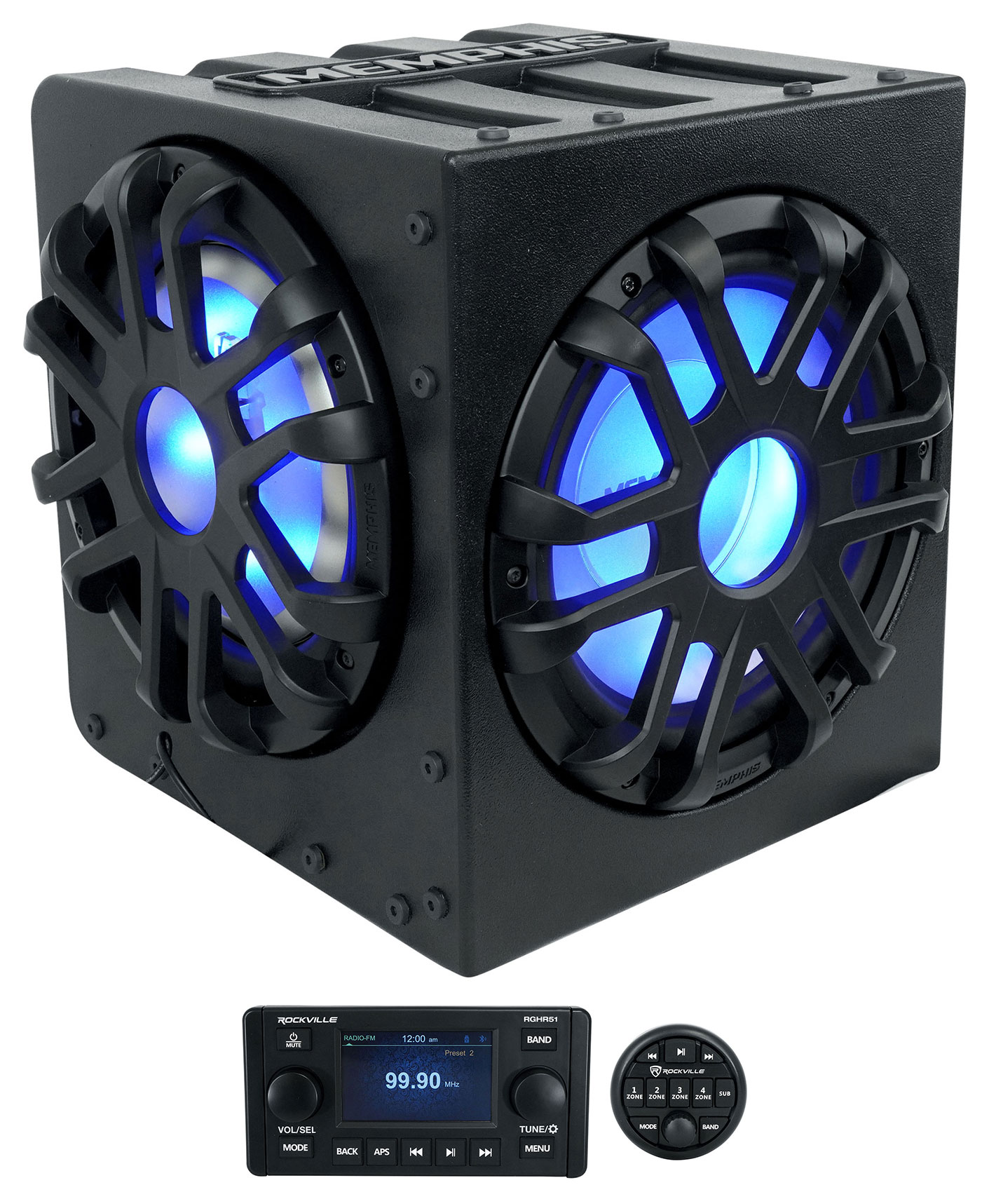Memphis Audio MME10TSP 400w Marine 10" Powered Subwoofer+5-Zone Stereo ...